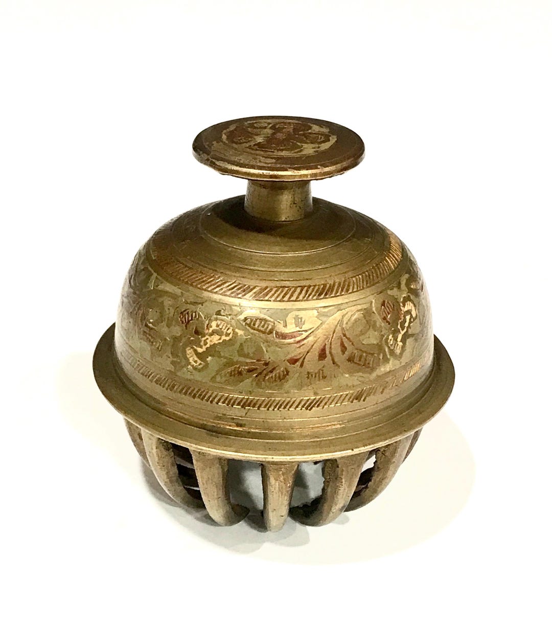 Vintage Brass Elephant Bell Enameled Etched Brass Claw Bell, Ornate ...
