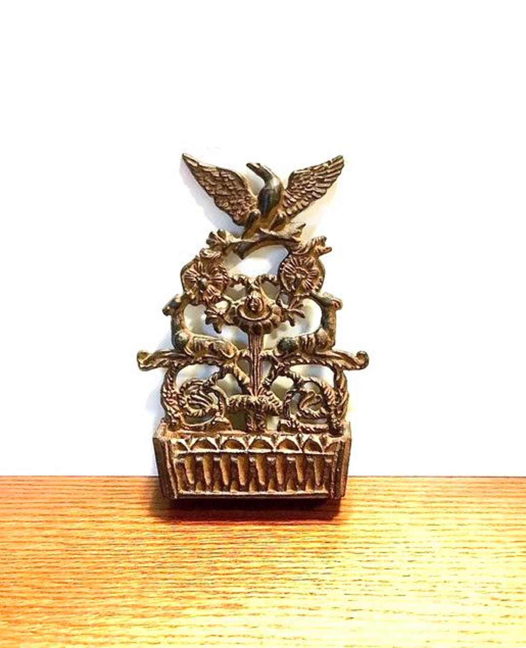 Rustic Wall Pocket Cast Iron Eagle and Deer Match Holder Forest Animals ...