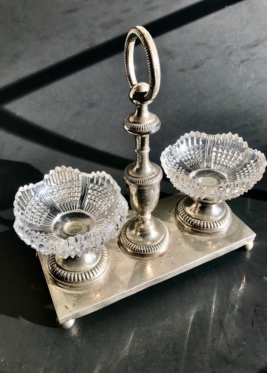 Antique Double Salt Cellar Cut Glass and Silverplate With - Etsy