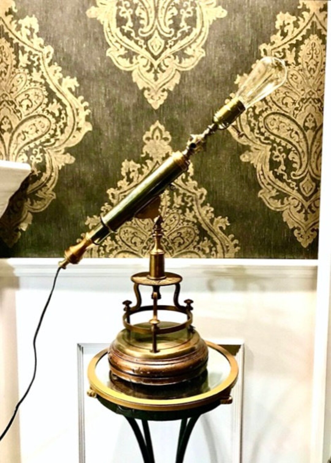 Vintage Telescope Up-cycled Lamp Marked Spain Brass and Wood, OOAK With ...