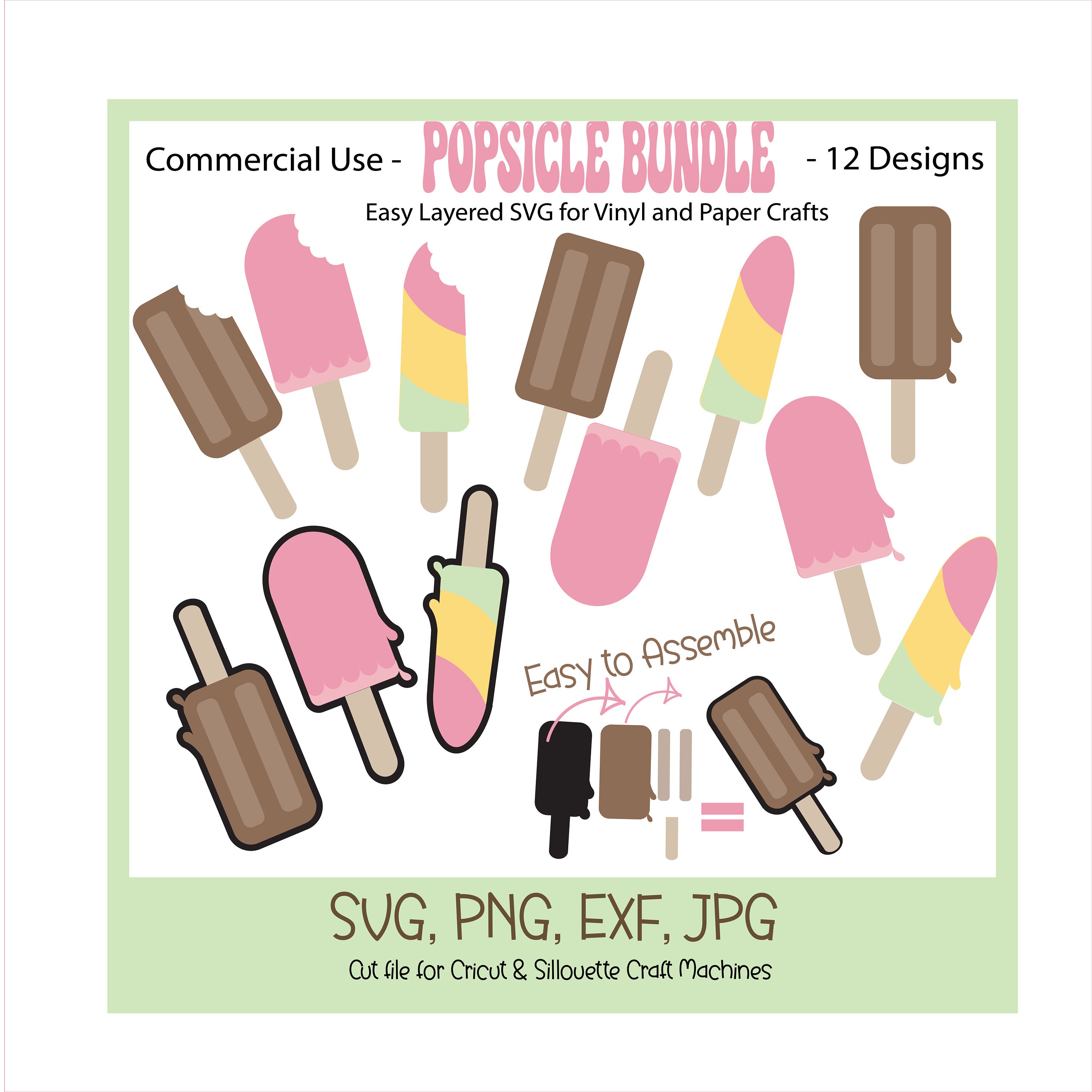 Popsicle Bundle - 12 Designs - Layered SVG File for Cricut and ...