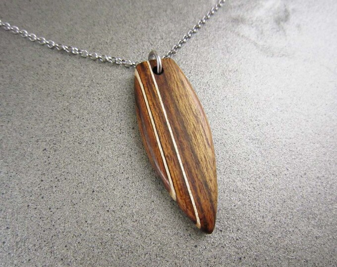 Wood Inlay Surfboard Pendant Necklace, Handmade Surfboard Pendant on ...
