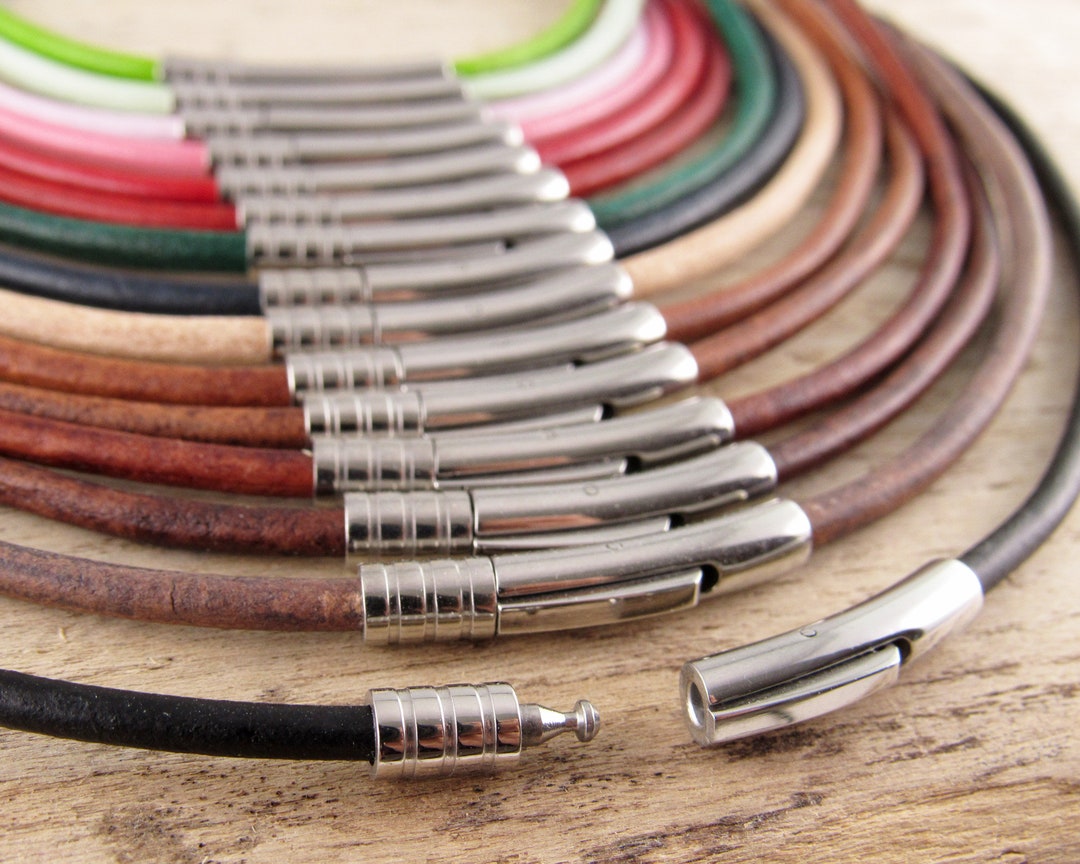 3mm Leather Necklace With Clasp, Round Plain Leather Cord Necklace for ...
