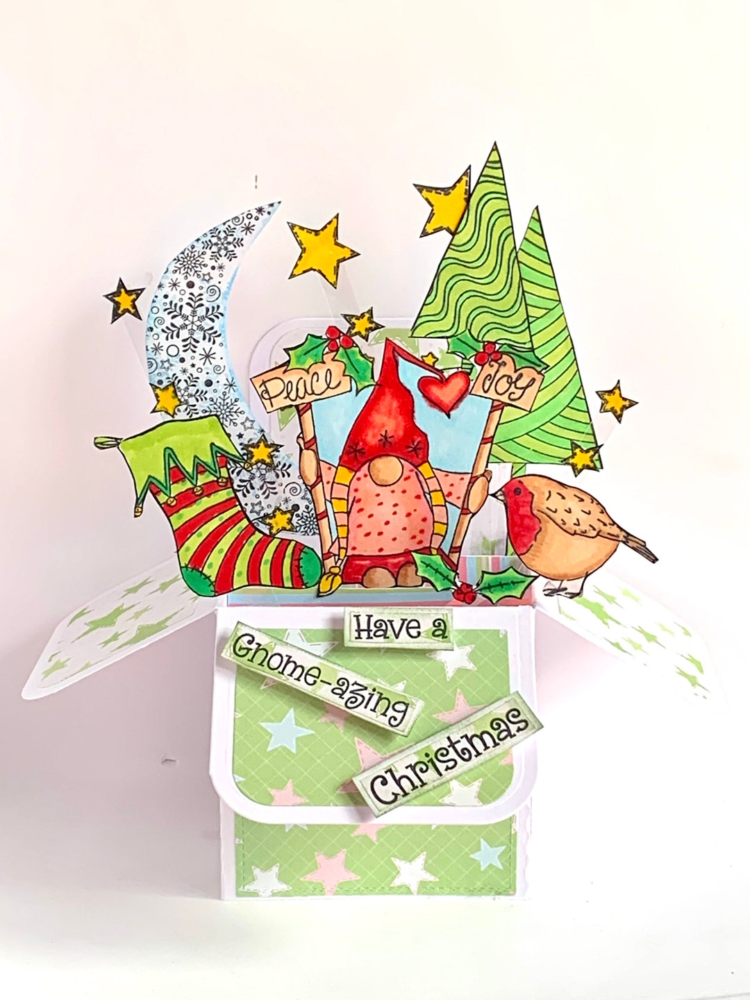 Christmas Gnomes Pop up 3D Exploding Box Card, Christmas Personalised ...