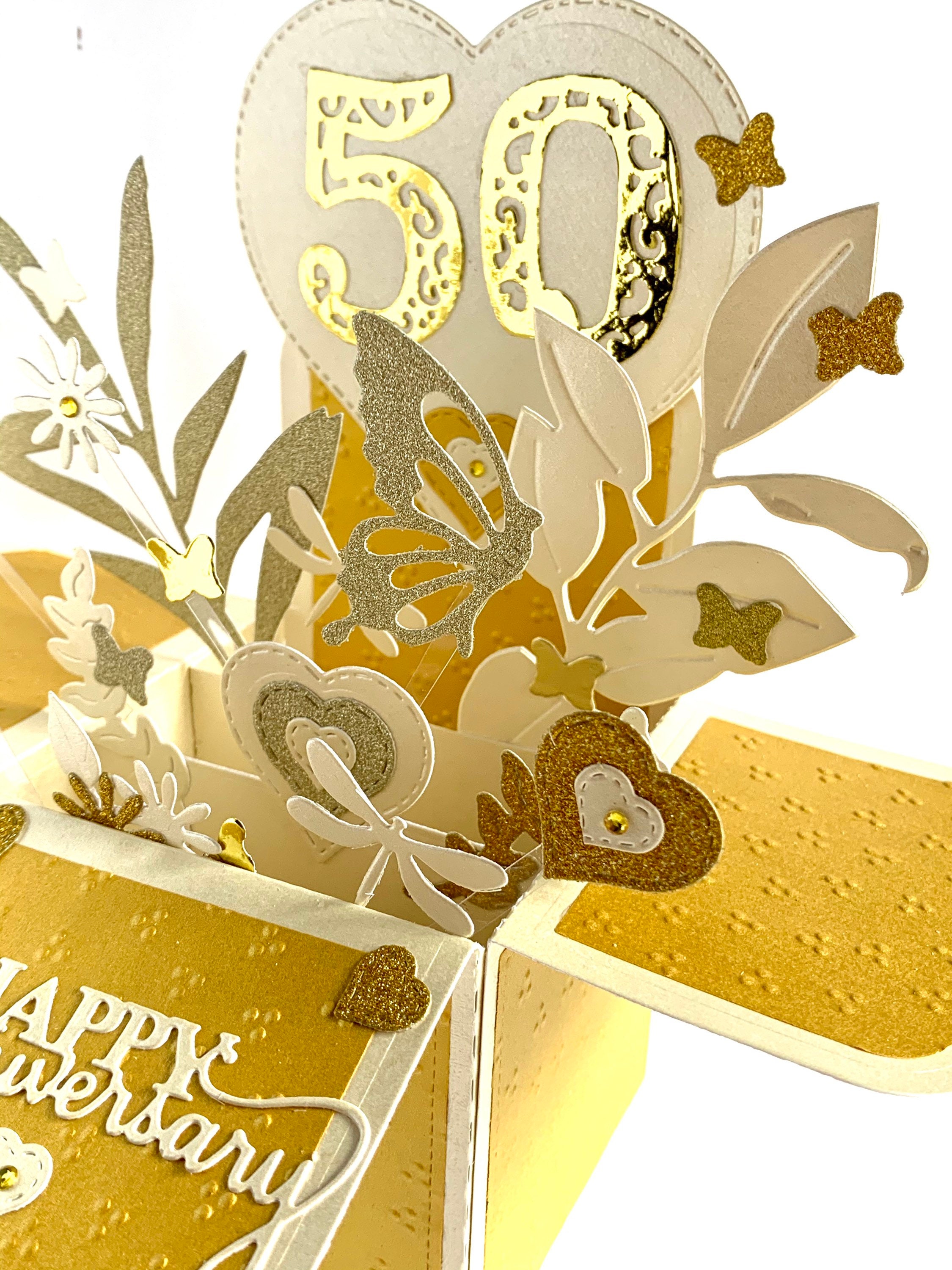 Golden Wedding Anniversary Pop up Card, 50th Wedding Anniversary Card ...