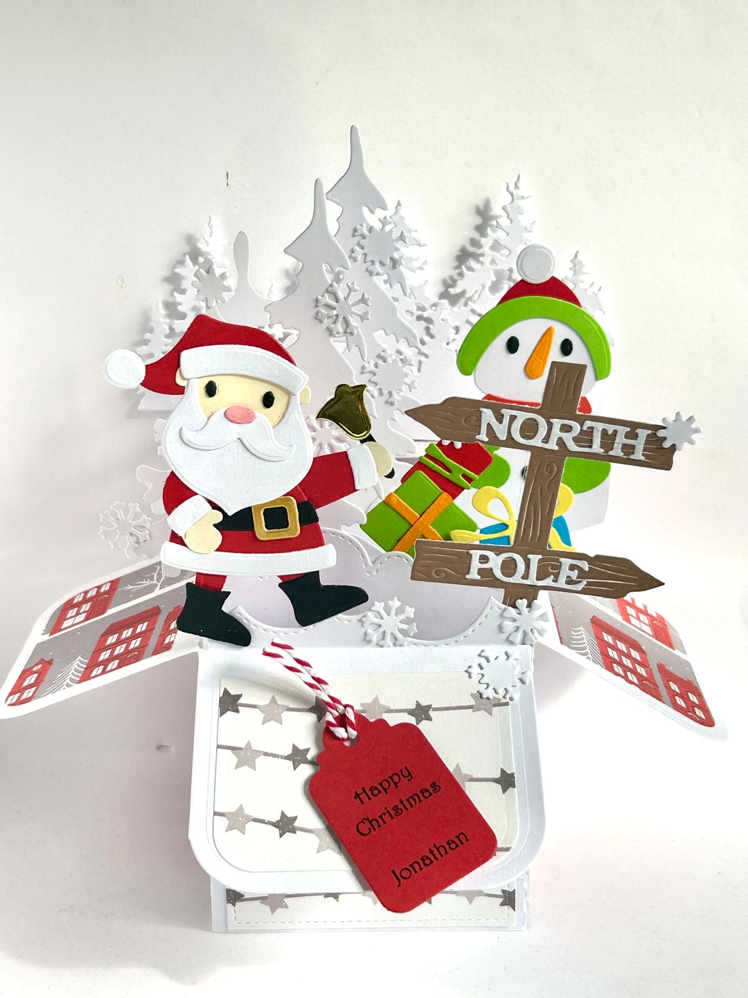Santa & Snowman Pop up 3D Exploding Box Card, Winter Scene Christmas ...