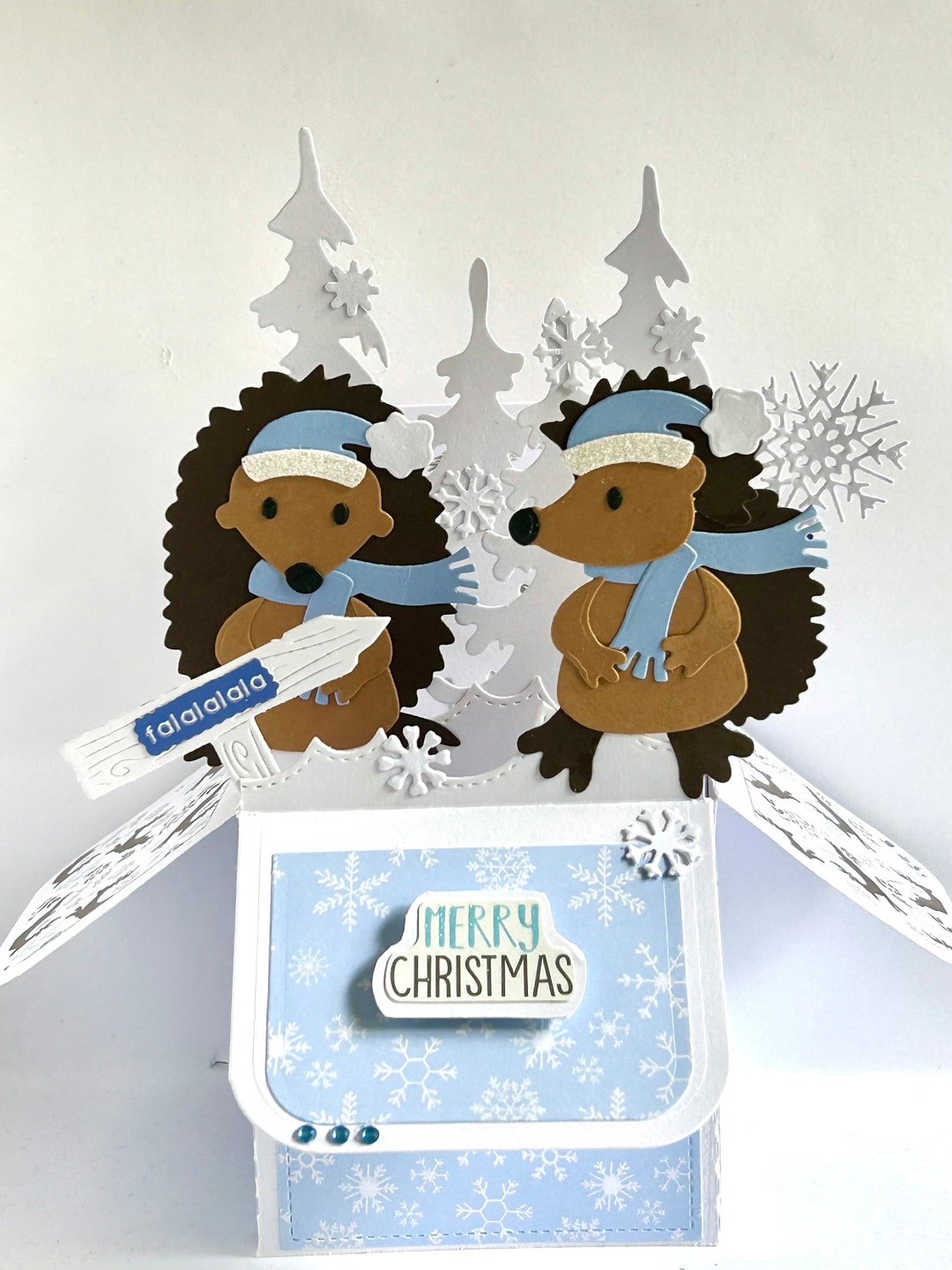 Hedgehog Pop up 3D Exploding Christmas Box Card, Winter Scene Christmas ...