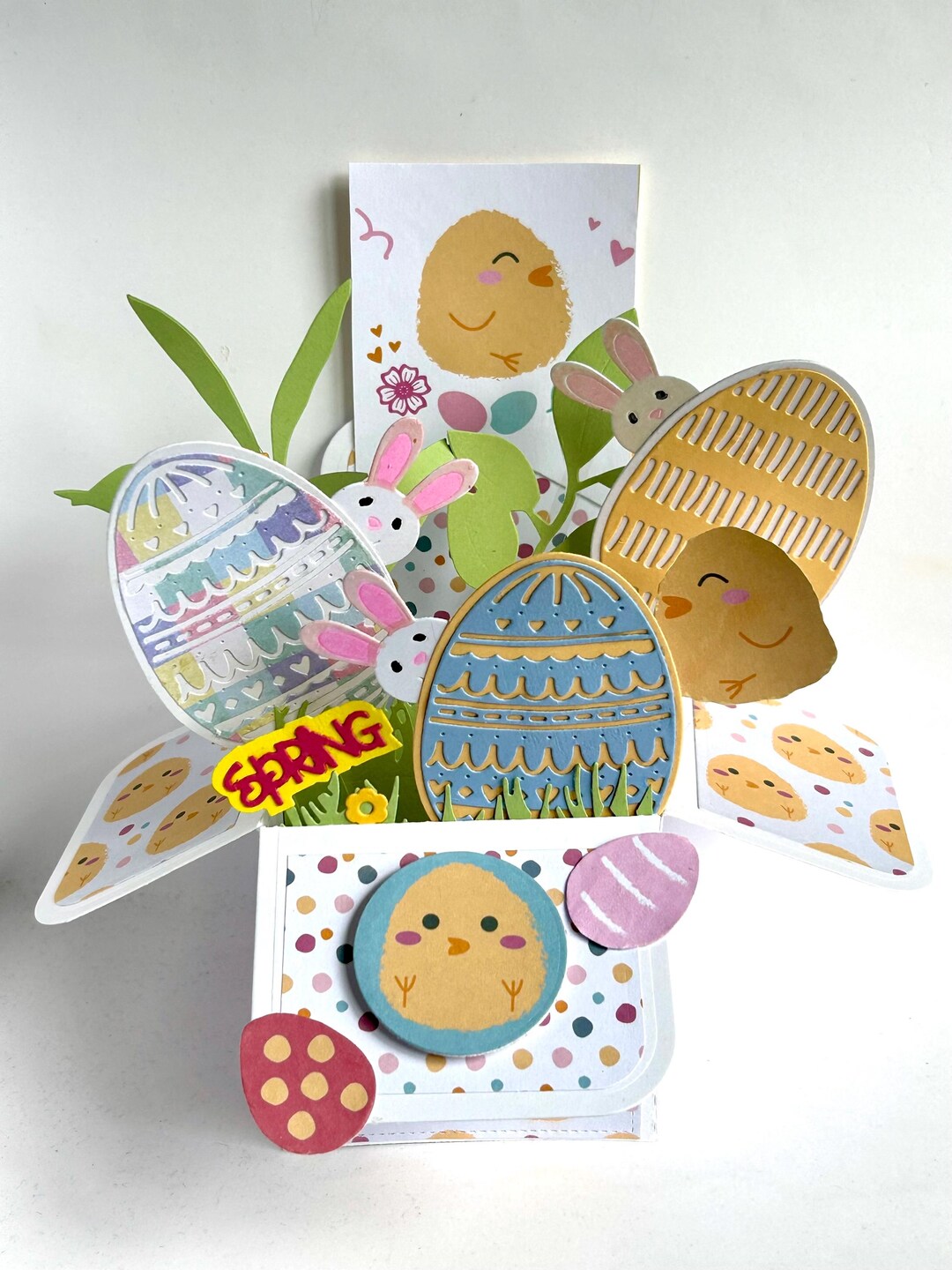 Easter Bunny and Chick Pop up Card, 3D Exploding Box Card, Easter Egg ...