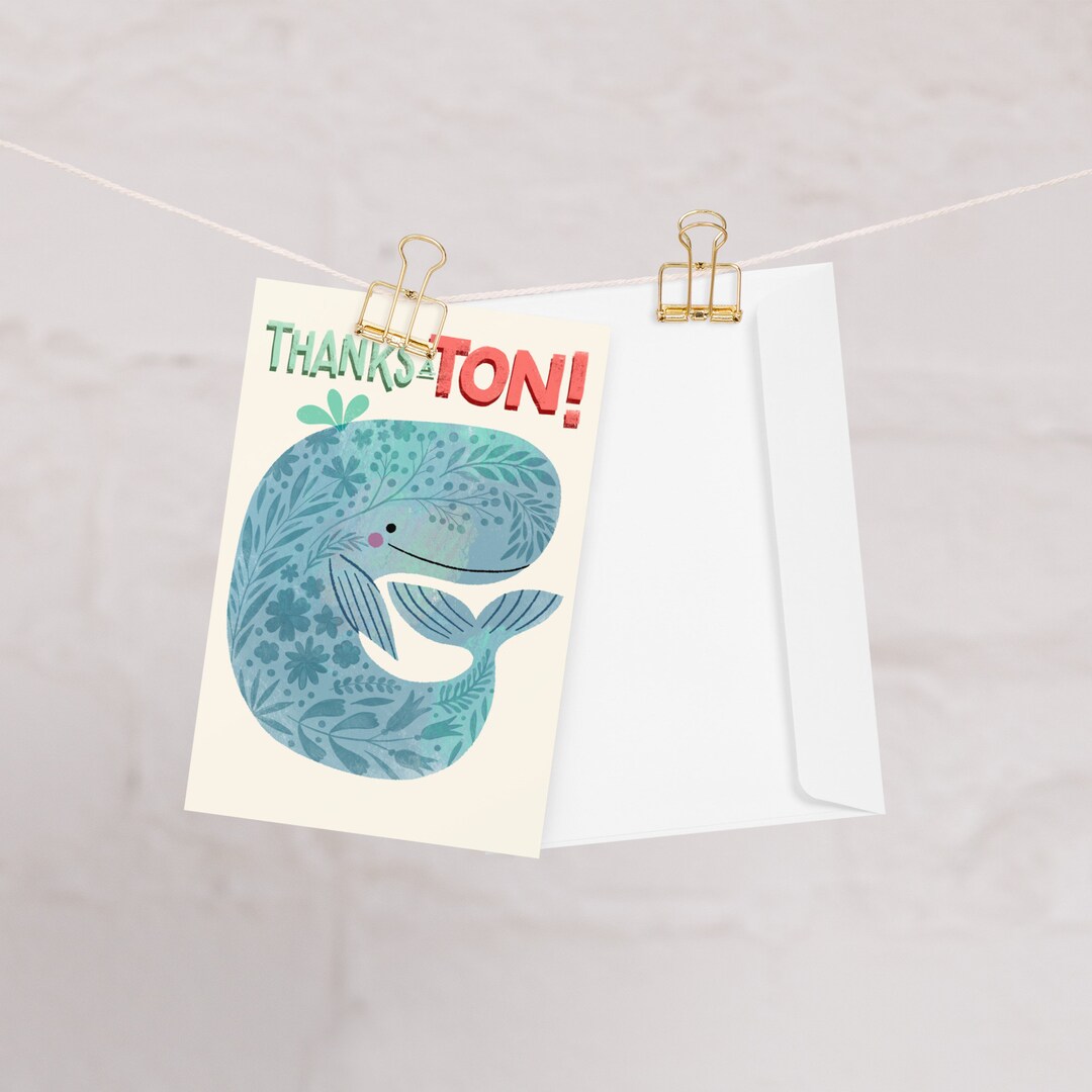 Pretty Whale Thanks a Ton Thank You Greeting Card - Etsy