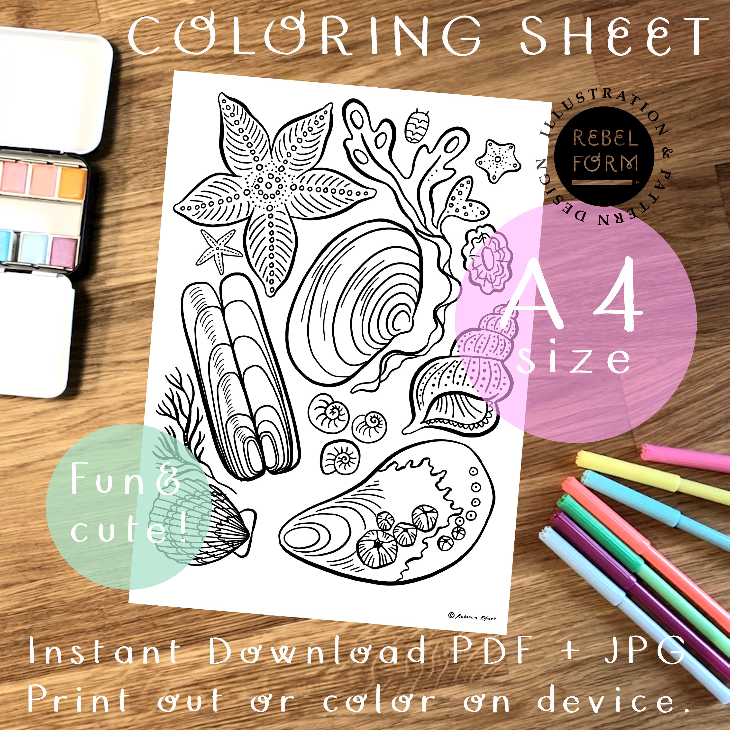 Printable Coloring Page - Sea Shells - A4 PDF & JPG Instant Download - Etsy