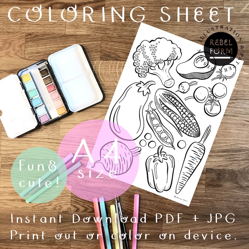Printable Coloring Page - Vegetables - A4 PDF & JPG Instant Download - Etsy