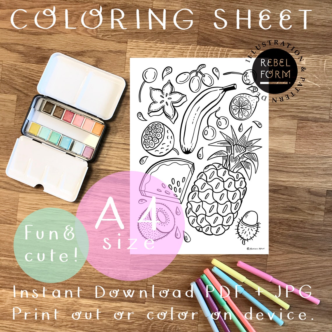 Printable Coloring Page - Exotic Fruit - A4 PDF & JPG Instant Download ...