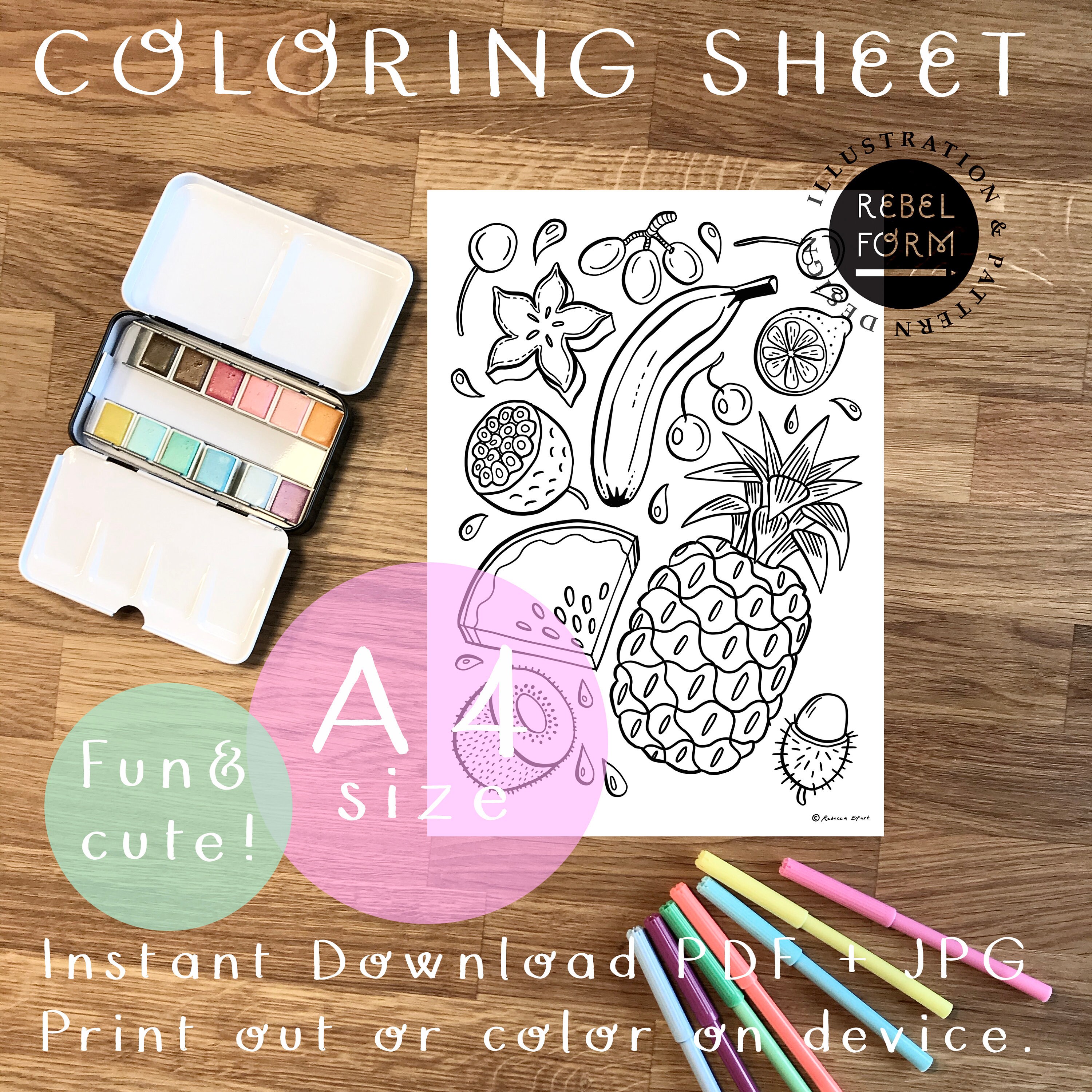 Printable Coloring Page - Exotic Fruit - A4 PDF & JPG Instant Download ...