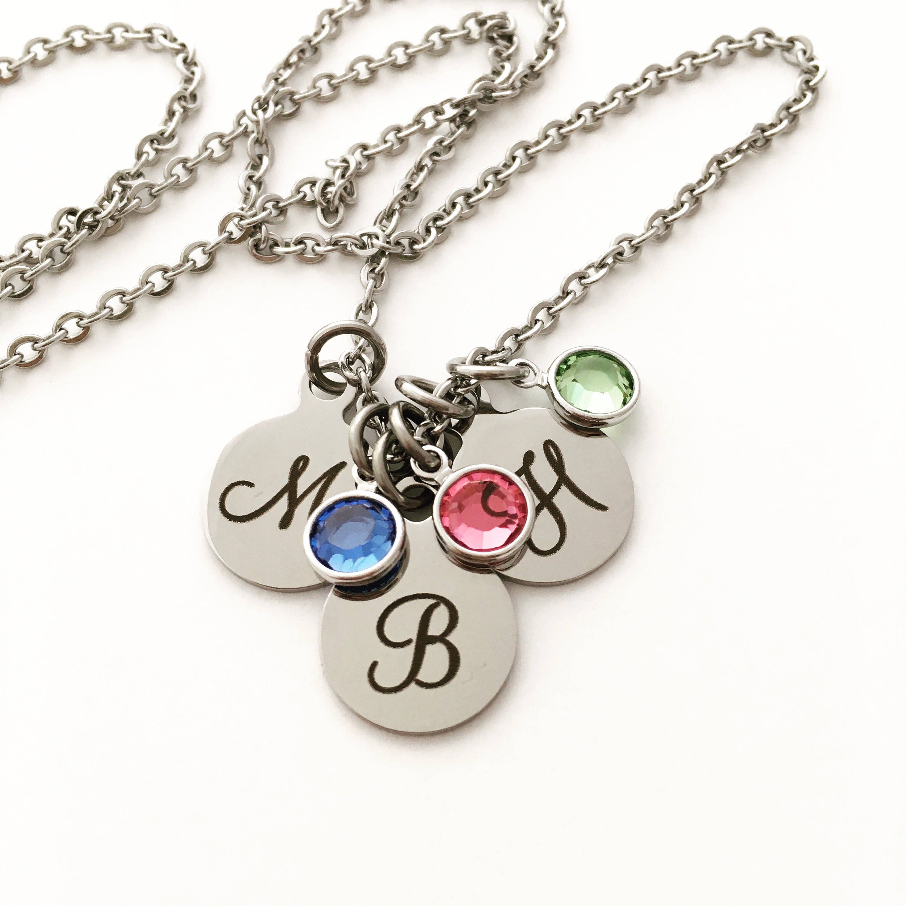 Initial Necklace Stainless Steel Swarovski Birthstones - Etsy Canada