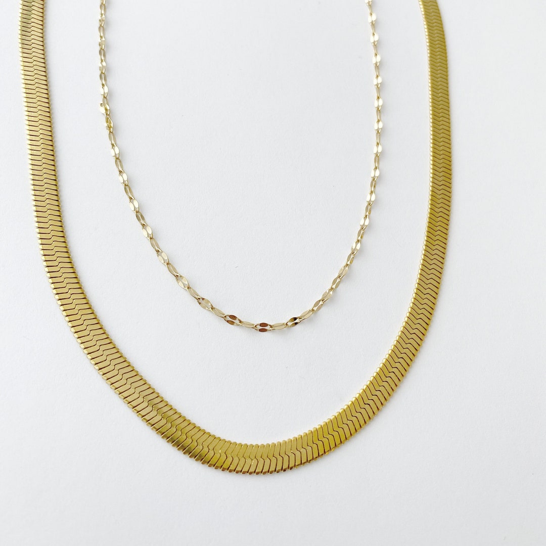2 piece chain, Snake Chain & CUban Chan, Silver, Gold Or Rose Gold ...
