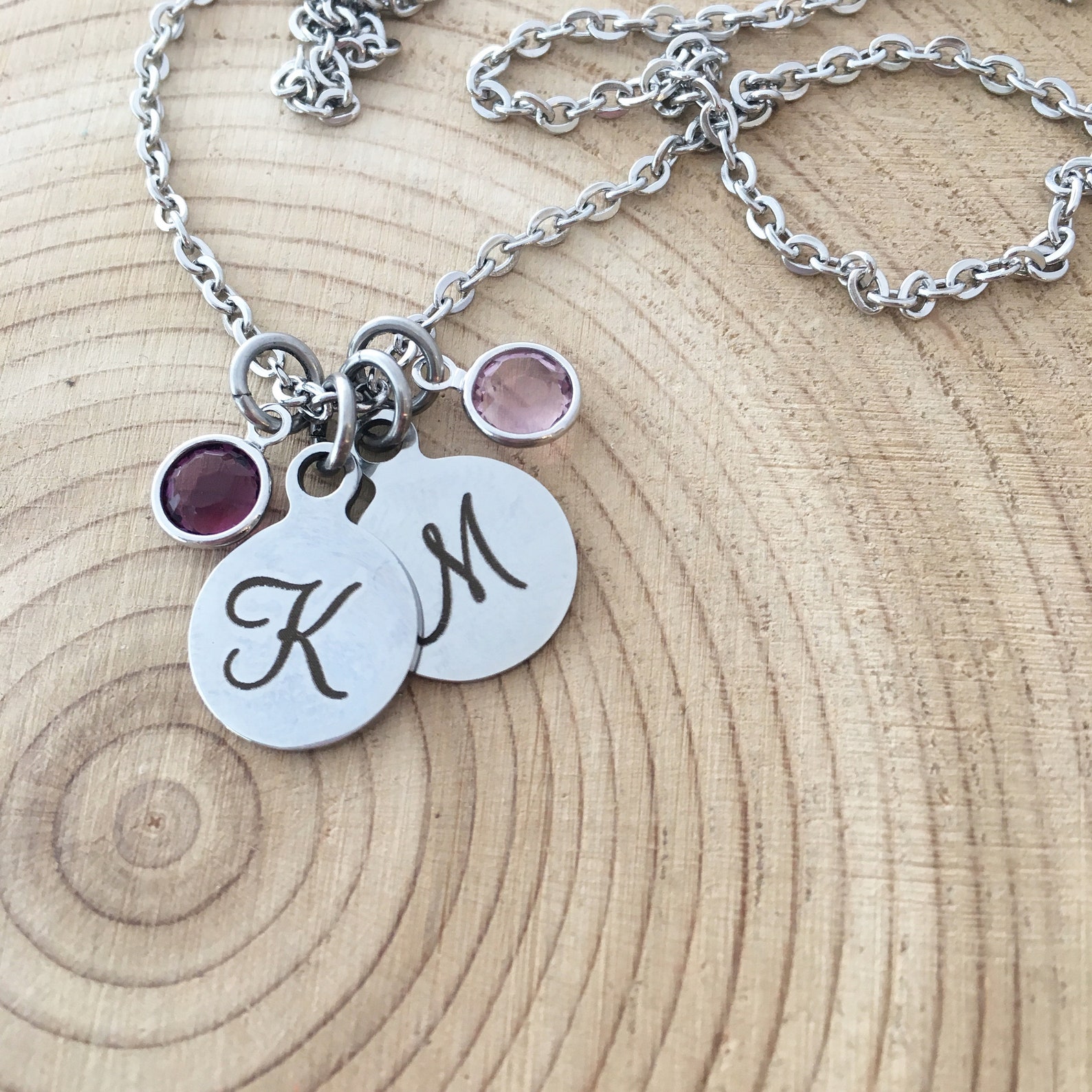 Initial Necklace Stainless Steel Swarovski Birthstones - Etsy Canada