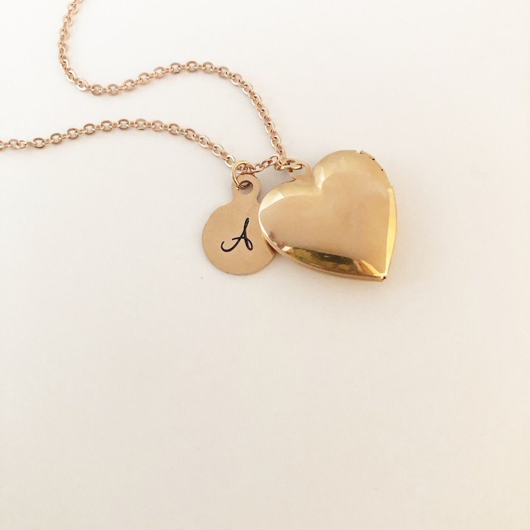 Heart Photo Locket With Initial Charm Necklace in Gold, Silver, or Rose ...