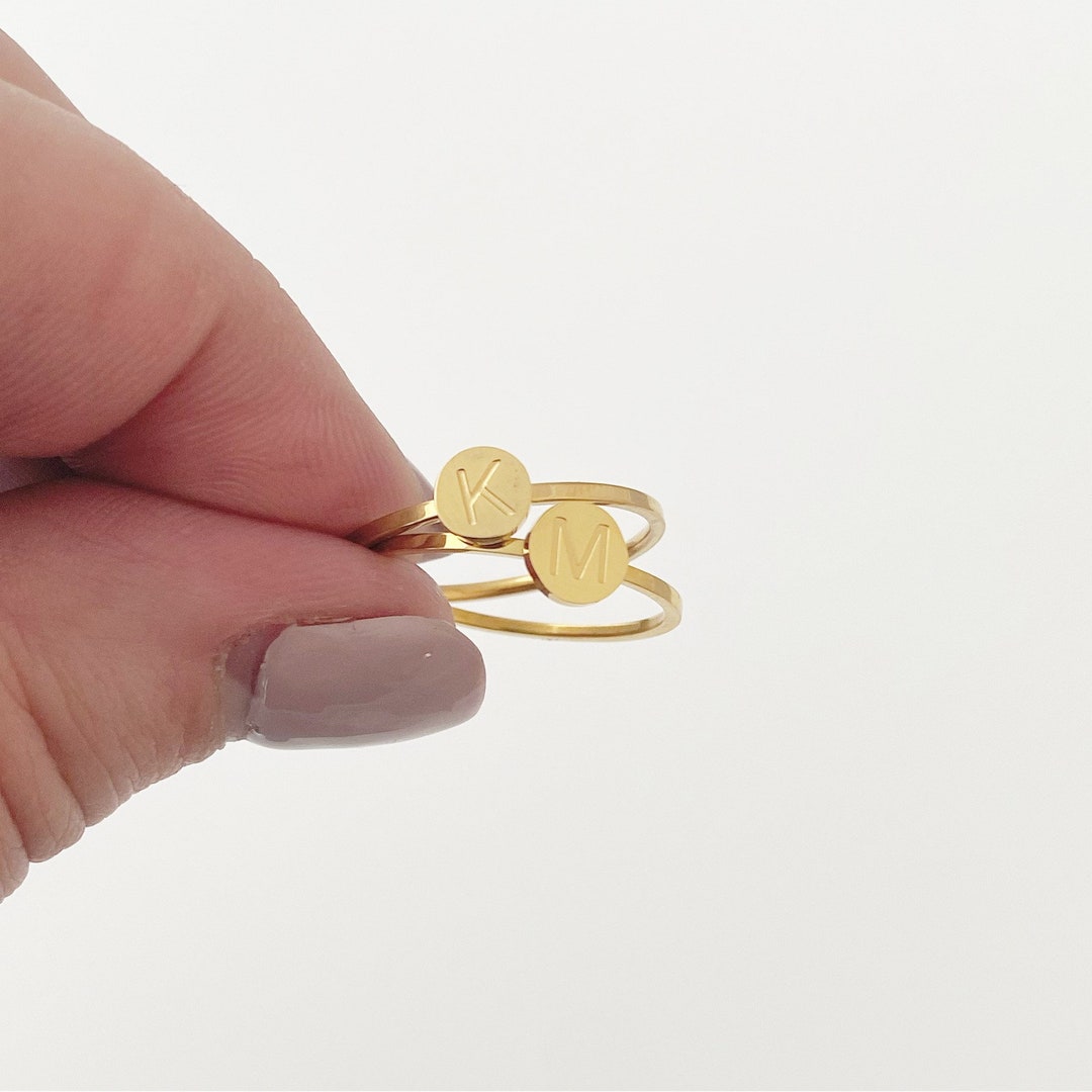Gold Initial Letter Ring, Stacking Rings - Etsy