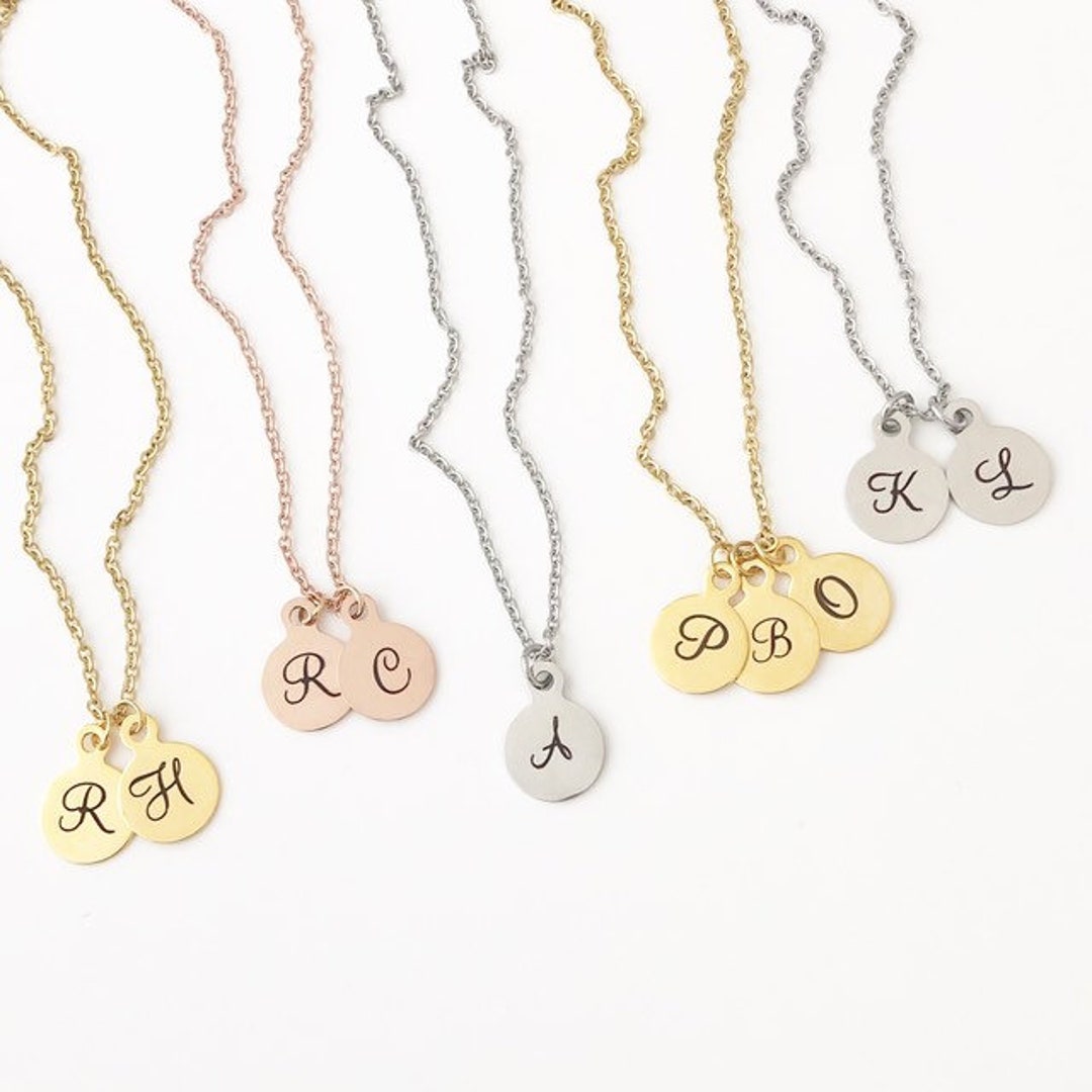 Initial Coin Necklace, Cursive Font Initial Stainless Steel - Etsy