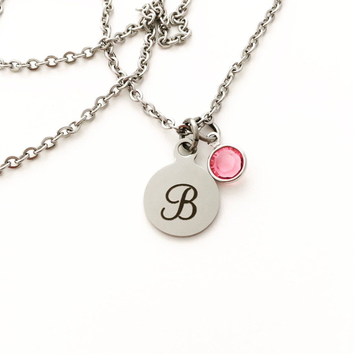 Initial Necklace Stainless Steel Swarovski Birthstones - Etsy Canada