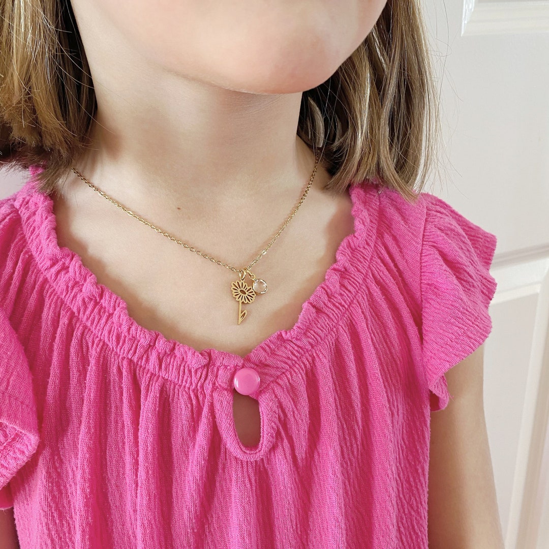 Girls Birth Flower Necklace With Birthstone, Silver or Gold - Etsy