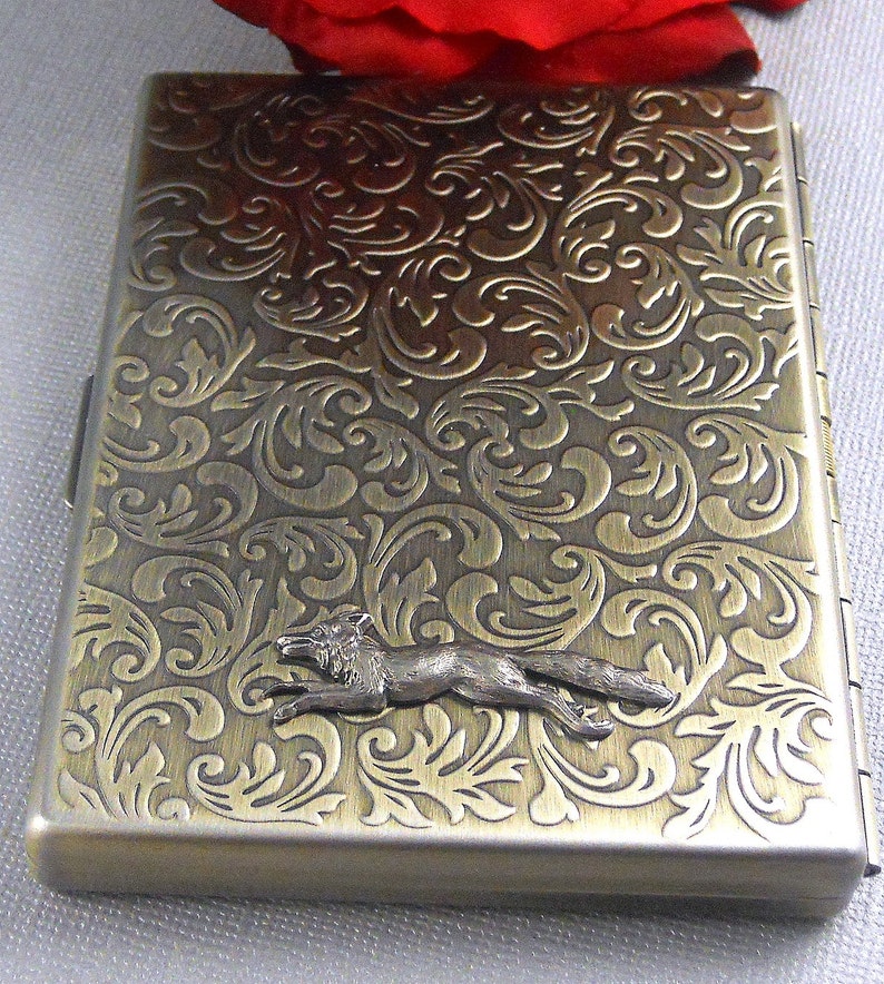 Fox Cigarette Case Fox Box Antiqued Silver Large Card Holder - Etsy