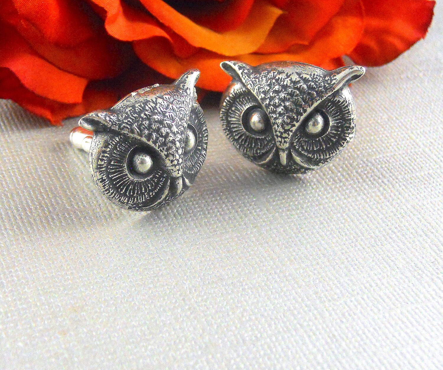 Owl Cufflinks Antique Silver Big Gothic Victorian Steampunk | Etsy