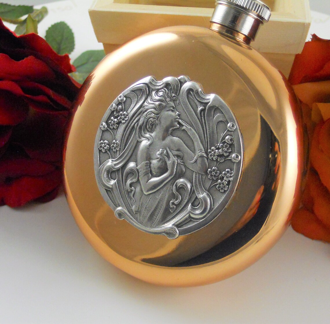 Rose Gold Color Goddess Flask, Goddess Accessories, Round Flask, Copper ...