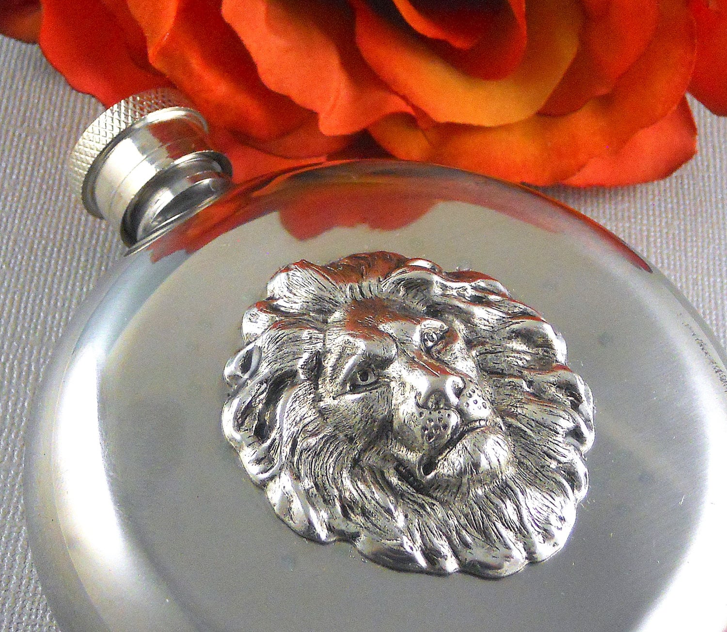 Lion Flask Silver Lion Flask Silver Flask Round Silver Lion - Etsy