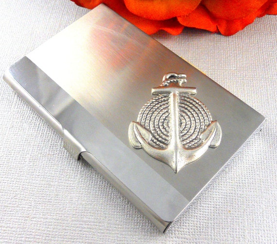 Nautical Business Card Case Anchor Card Case Silver Card Case | Etsy