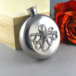 Octopus Flask, Silver Flask, Nautical Steampunk Flask, Vintage Inspired ...