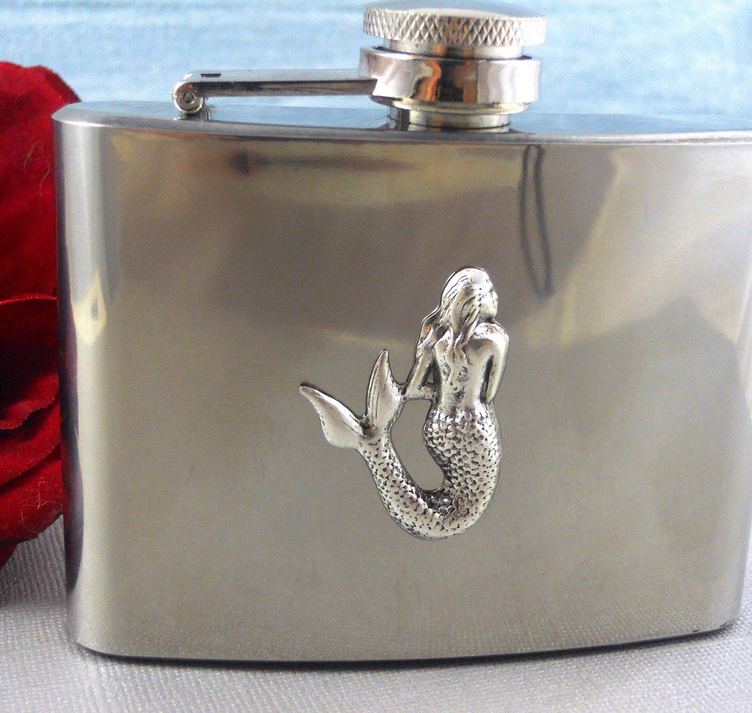 Mermaid Flask Silver, Nautical, Victorian, Sea Ocean, Men Gift ...