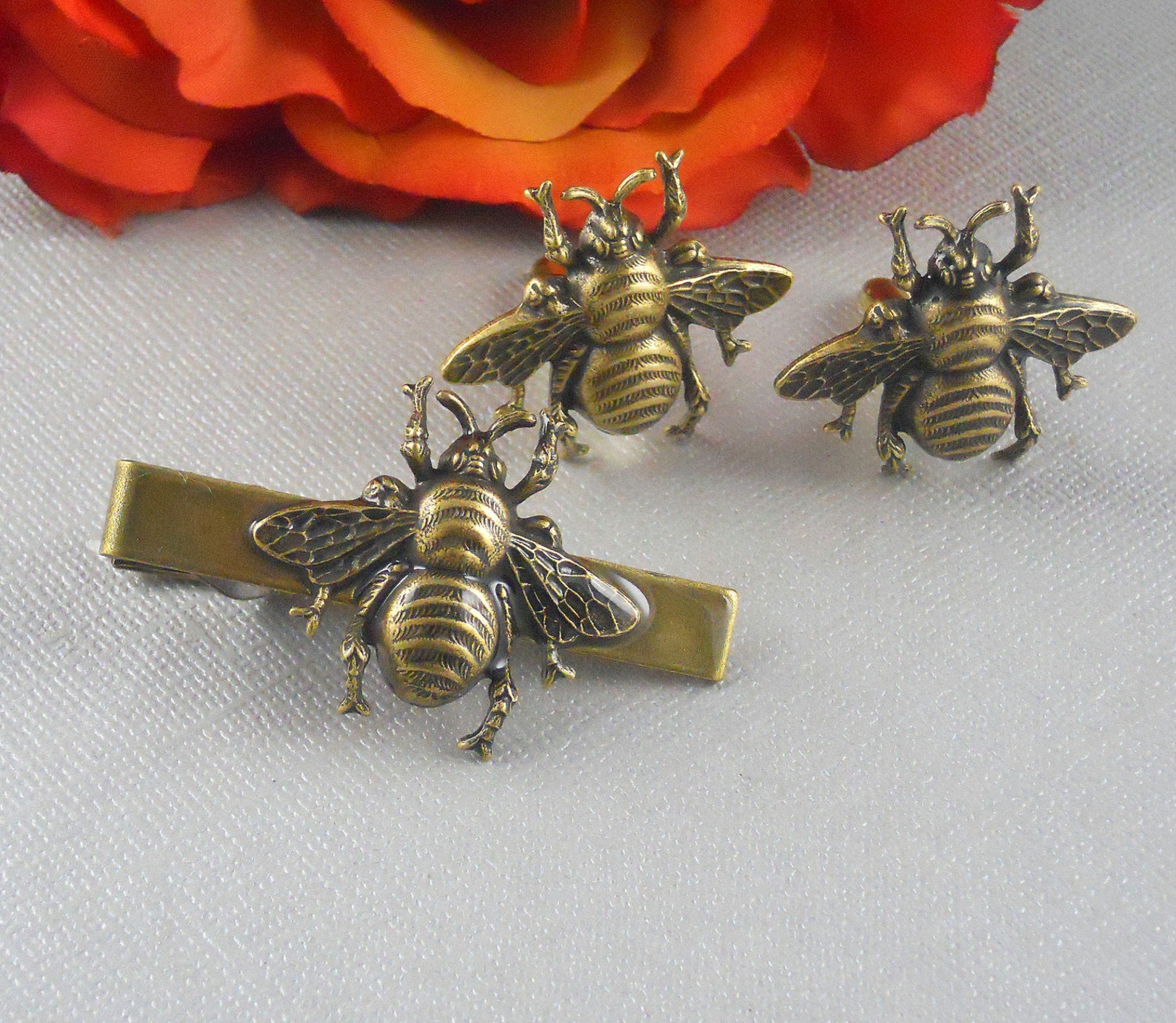 Big Bee Cufflinks Tie Bar Set of 3 Large Bold Statement | Etsy