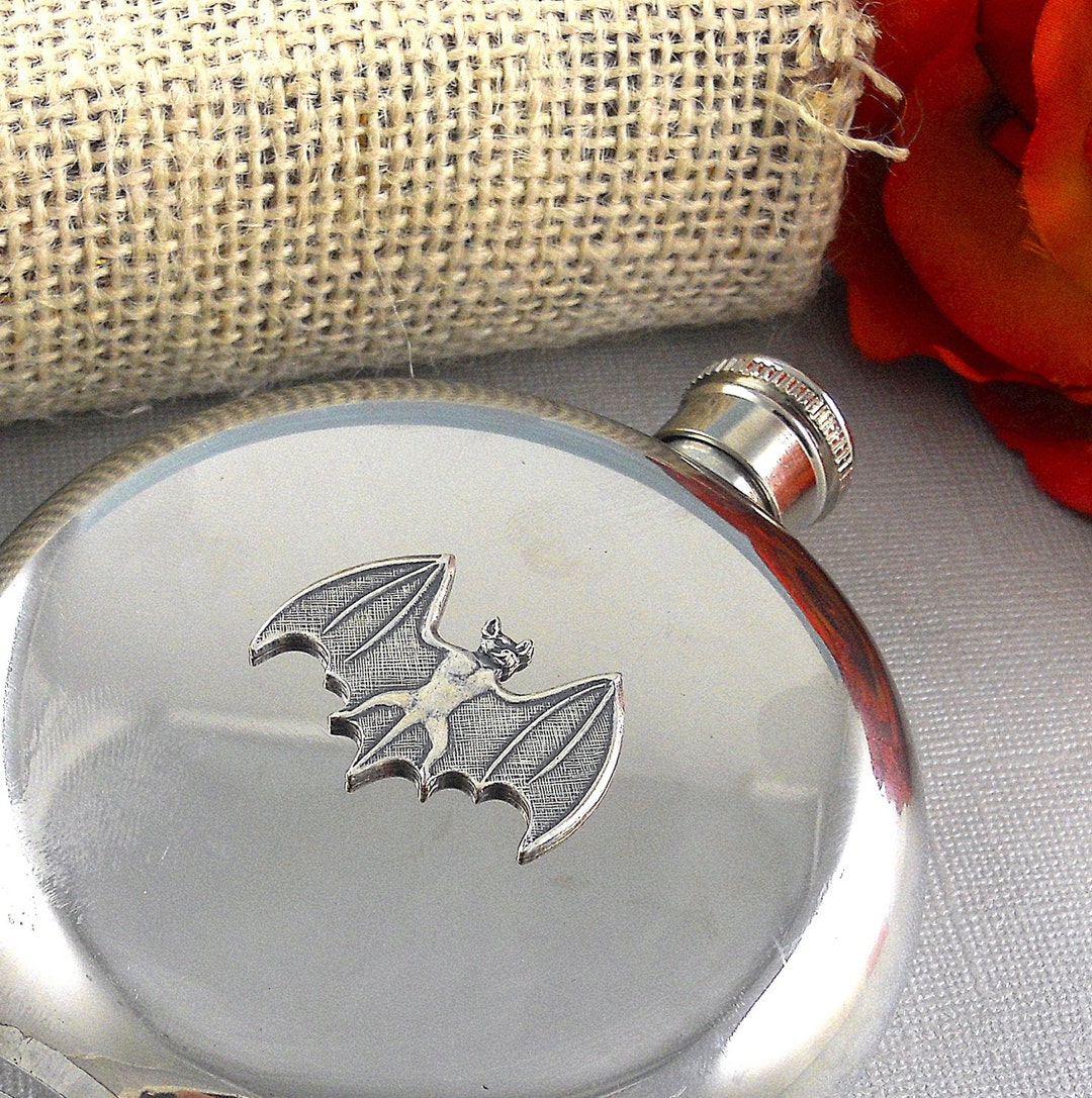 Gothic Bat Flask, Antique Silver, Stainless Steel, 5 Oz - Etsy