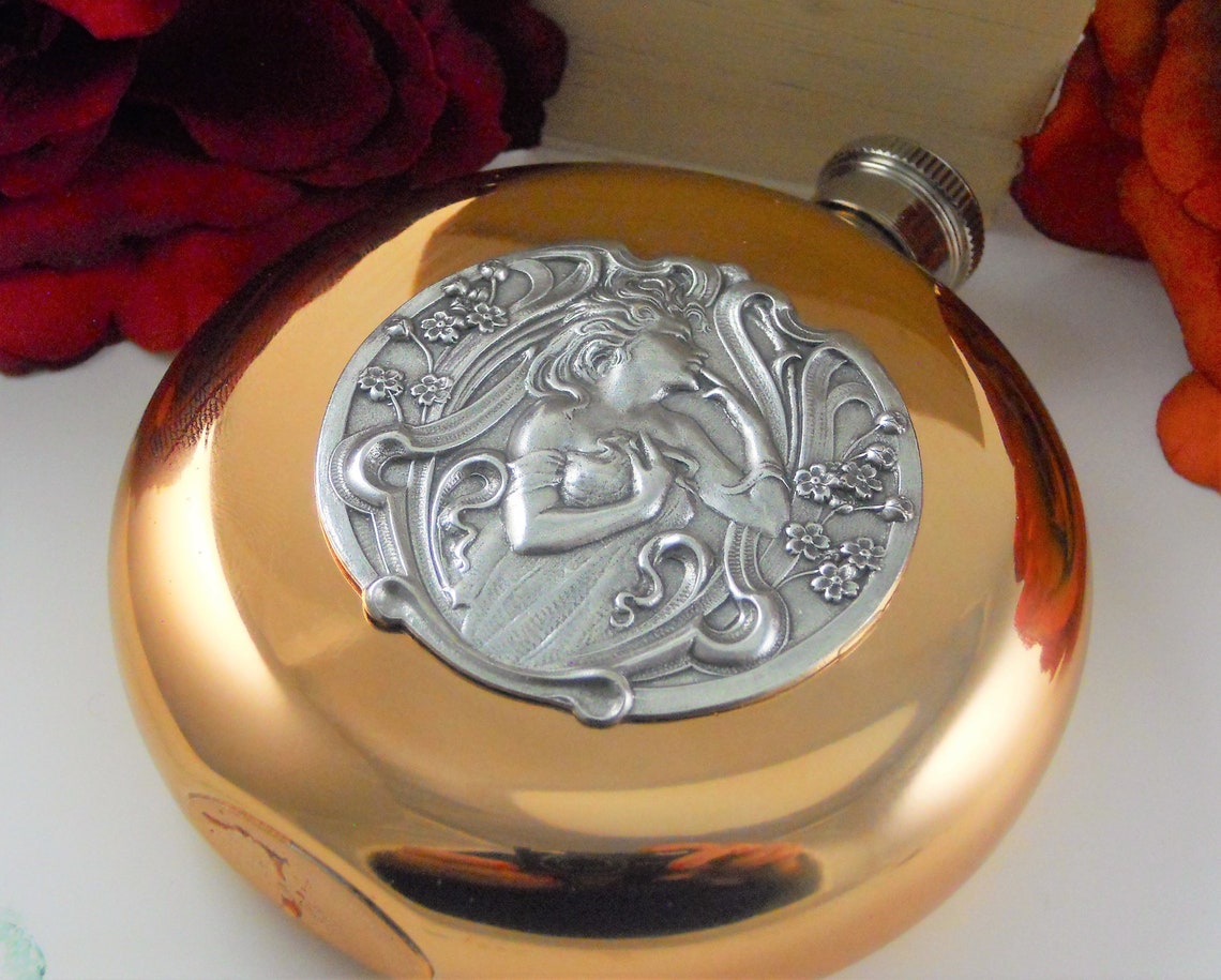 Rose Gold Color Goddess Flask, Goddess Accessories, Round Flask, Copper ...