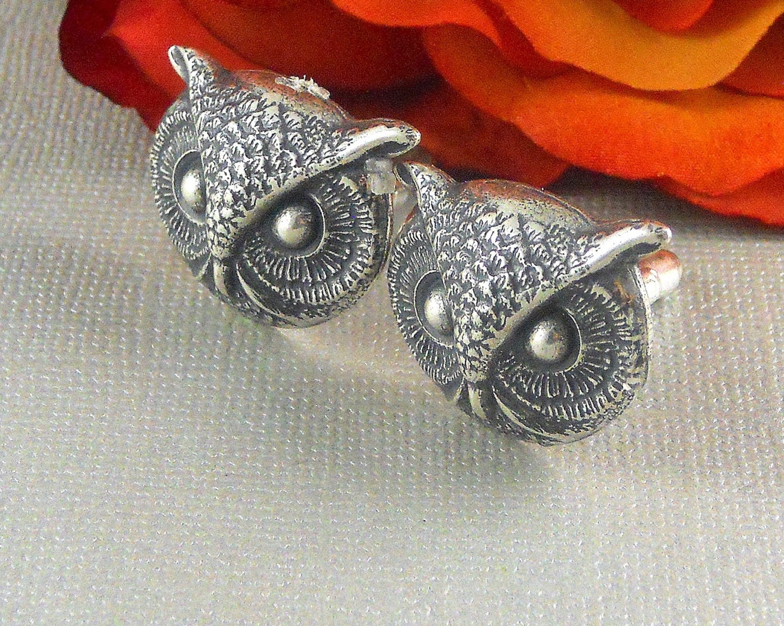 Owl Cufflinks Antique Silver Big Gothic Victorian Steampunk - Etsy