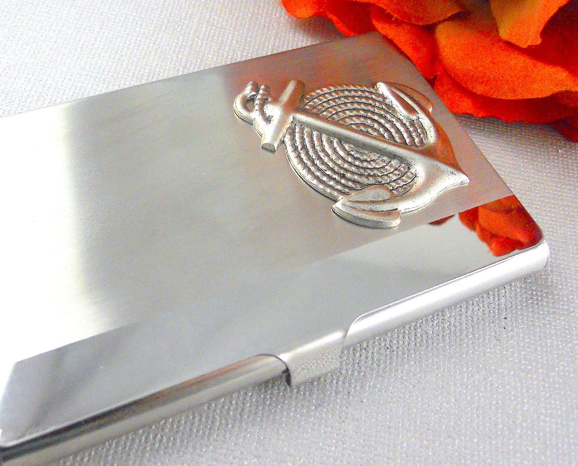 Nautical Business Card Case Anchor Card Case Silver Card Case | Etsy