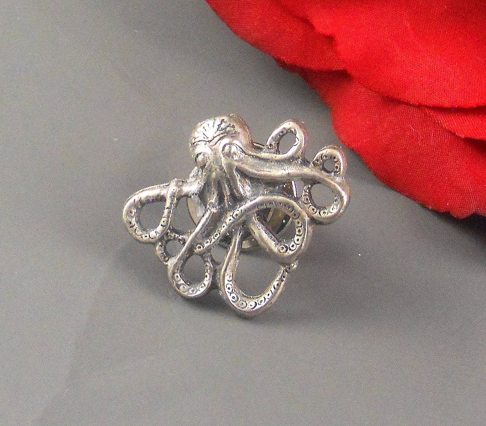 Silver Octopus Tie Tack, Small Vintage Inspired, Nautical Ocean Tie Pin ...