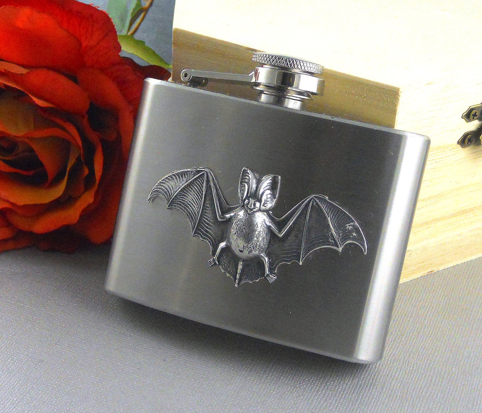 Steampunk Bat Flask, Gothic Victorian Stainless Steel, Vampire Flask ...