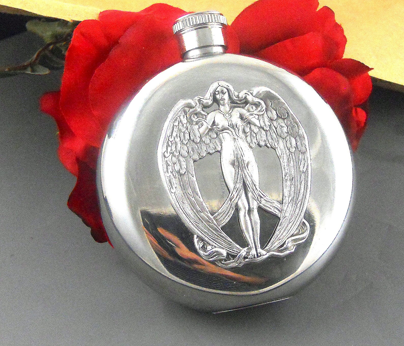 Big Victorian Angel Flask Steampunk Flask Round Flask Pocket | Etsy