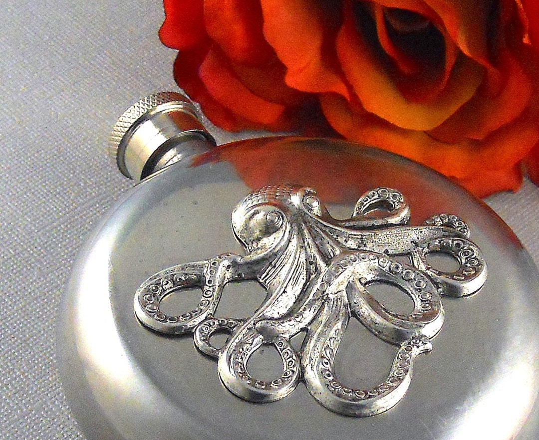 Octopus Flask, Silver Flask, Nautical Steampunk Flask, Vintage Inspired ...