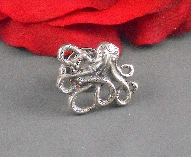 Silver Octopus Tie Tack, Small Vintage Inspired, Nautical Ocean Tie Pin ...