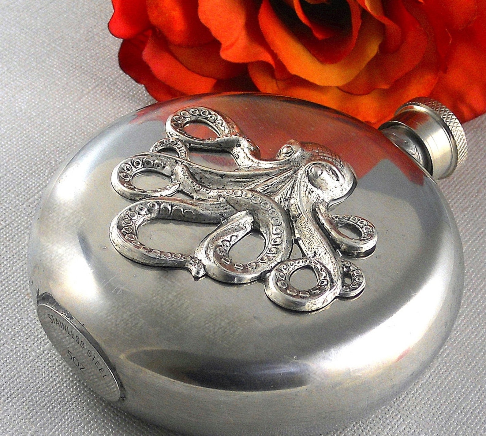 Octopus Flask Silver Flask Nautical Steampunk Flask Vintage - Etsy