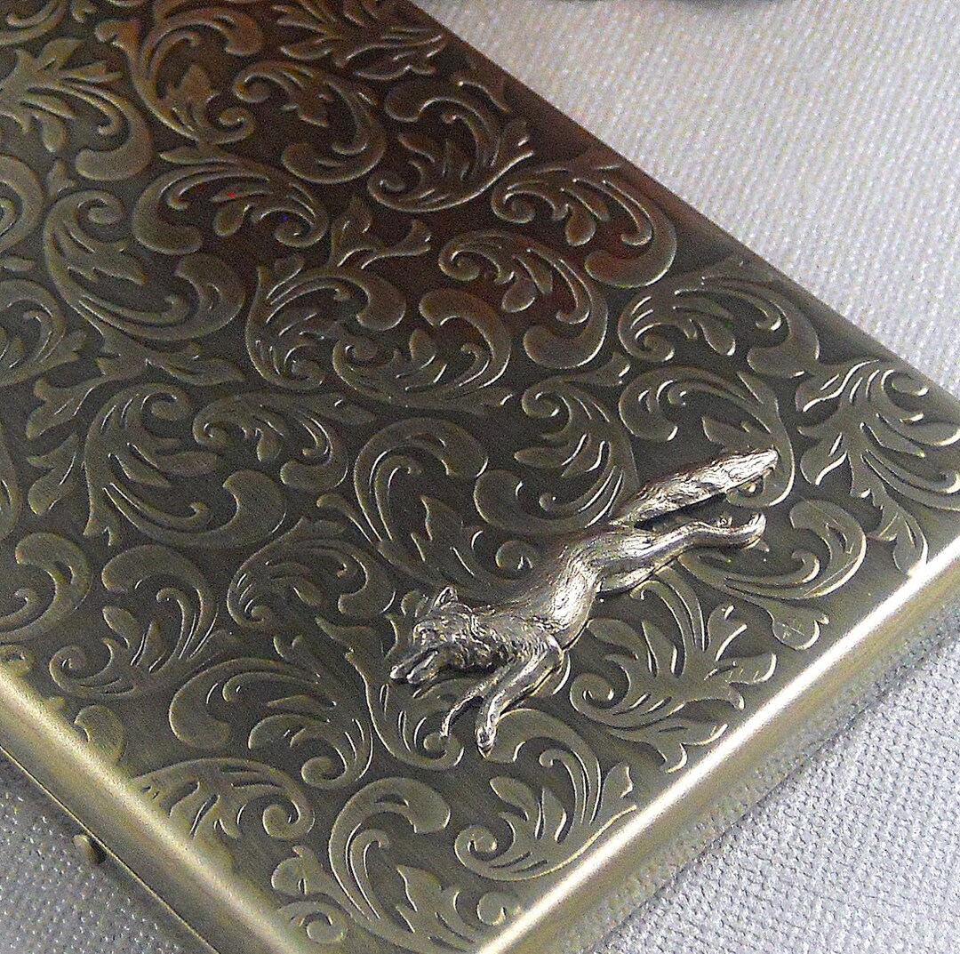 Fox Cigarette Case Fox Box Antiqued Silver Large Card Holder Wolf ...