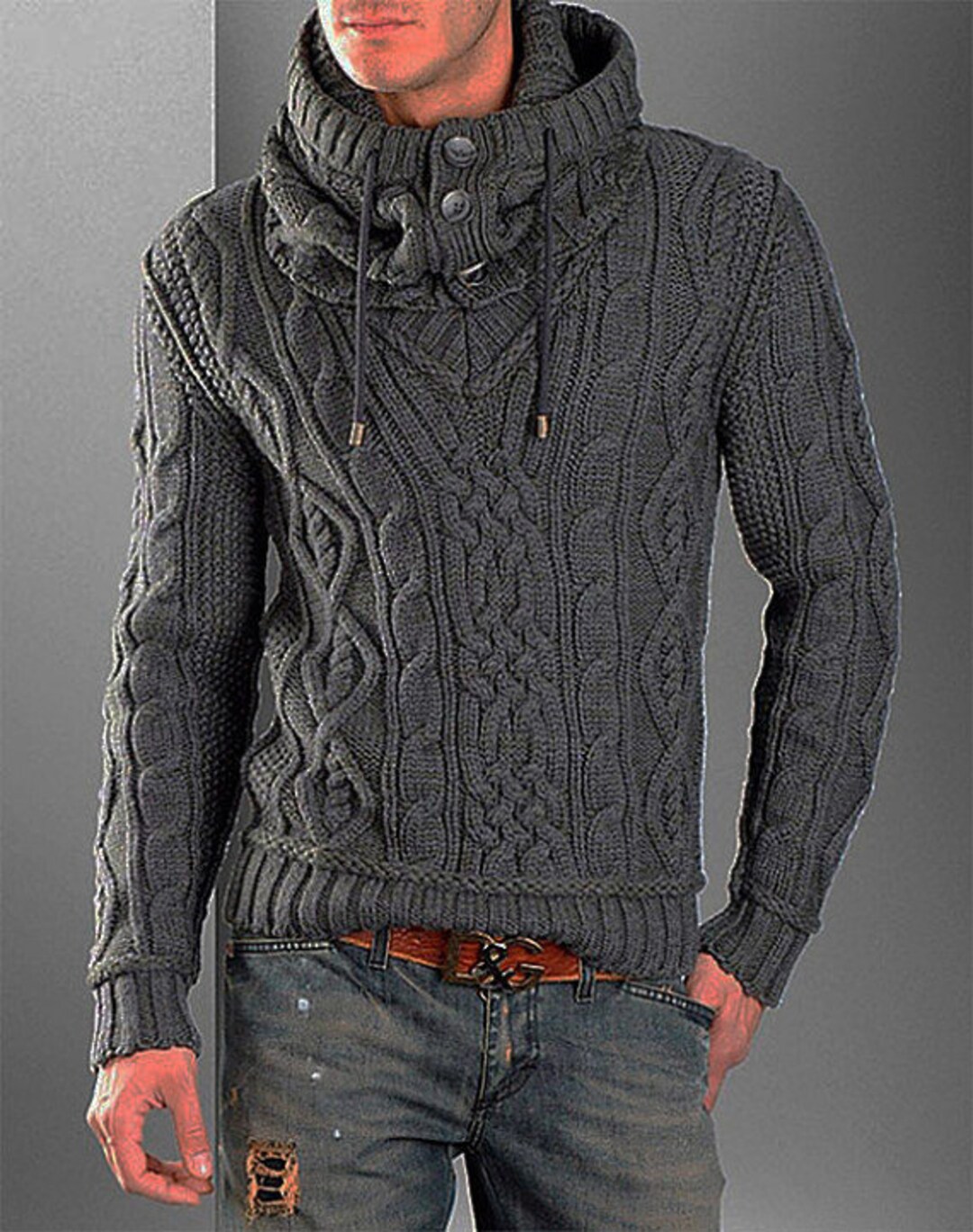 Sweater V Neck Men Turtleneck Hand Knitted Sweater Cardigan Pullover ...