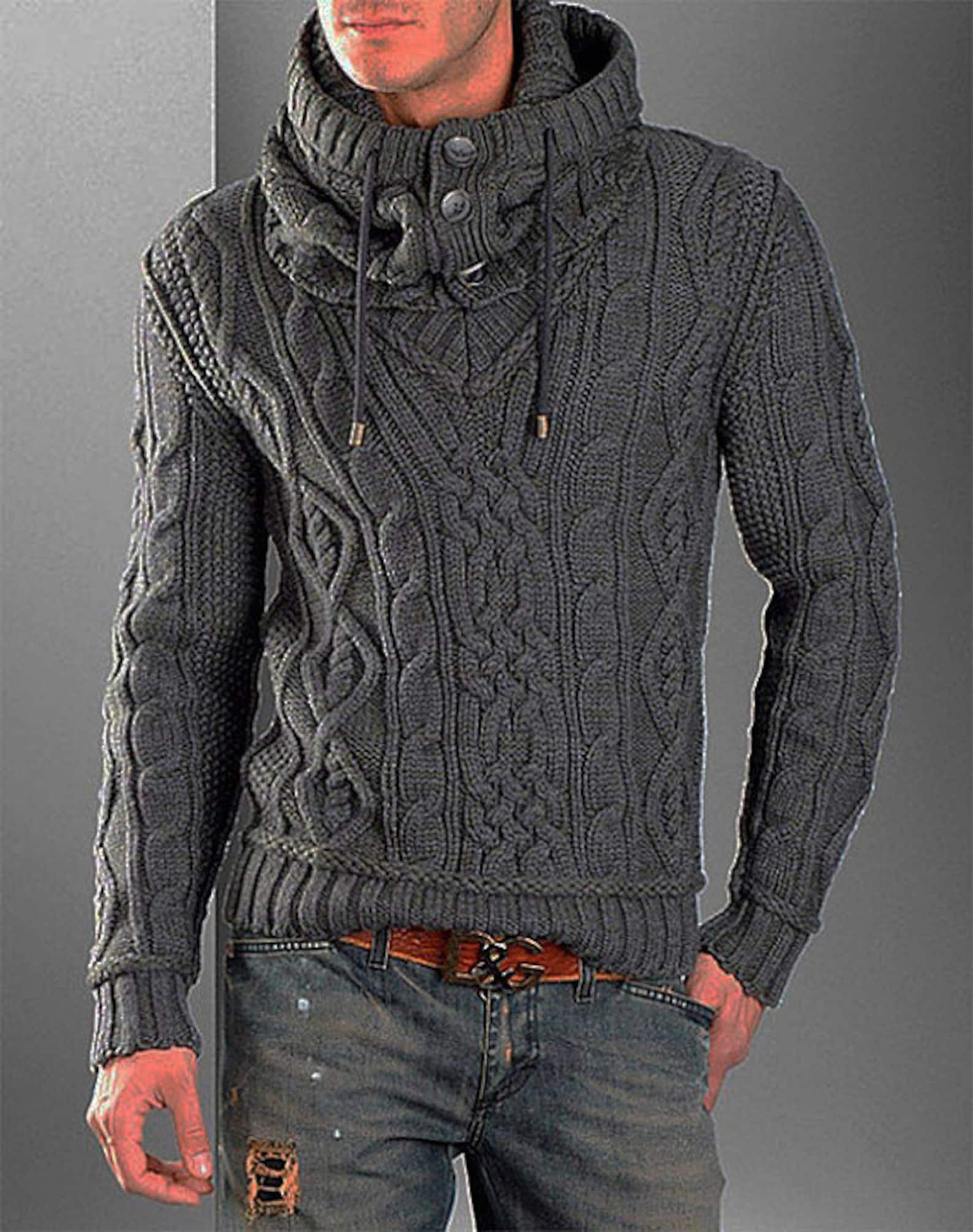 Sweater V Neck Men Turtleneck Hand Knitted Sweater Cardigan Pullover ...