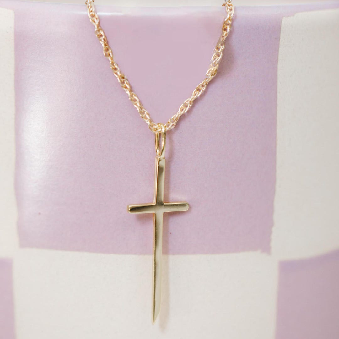 Large Gold Cross Necklace: 14K Gold Plated Sterling Silver Pendant - Etsy