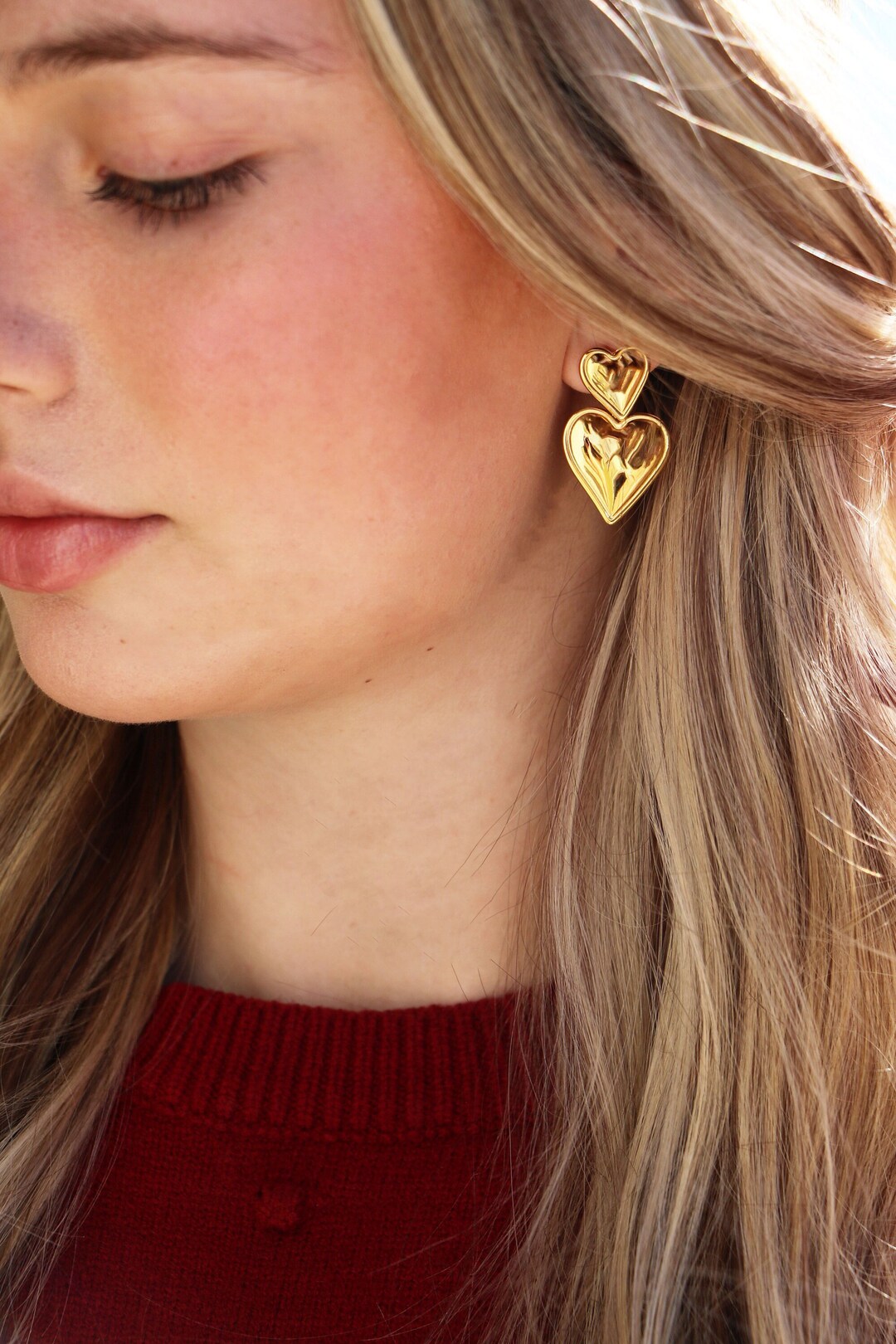 Gold Stacked Heart Earrings - 18k Plated Stainless Steel - Etsy