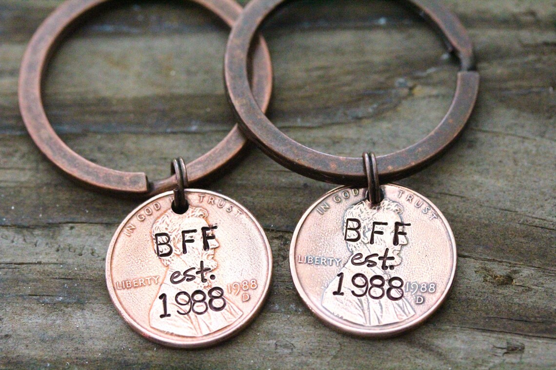 Personalized Best Friends Keychain Lucky Penny Keychain Set - Etsy