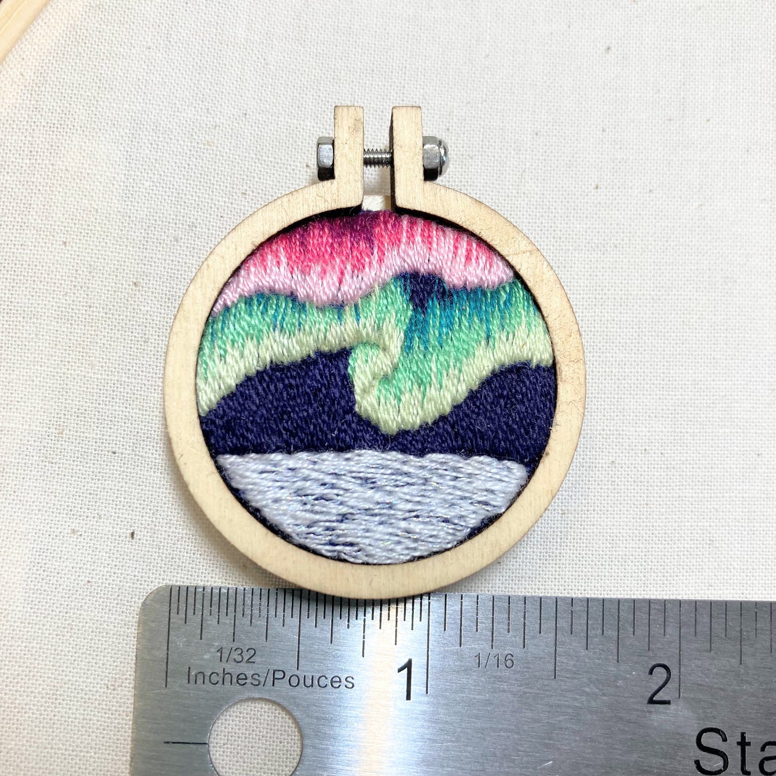 Northern Lights Over Snowy Tundra Mini-embrodery Pink and Green ...
